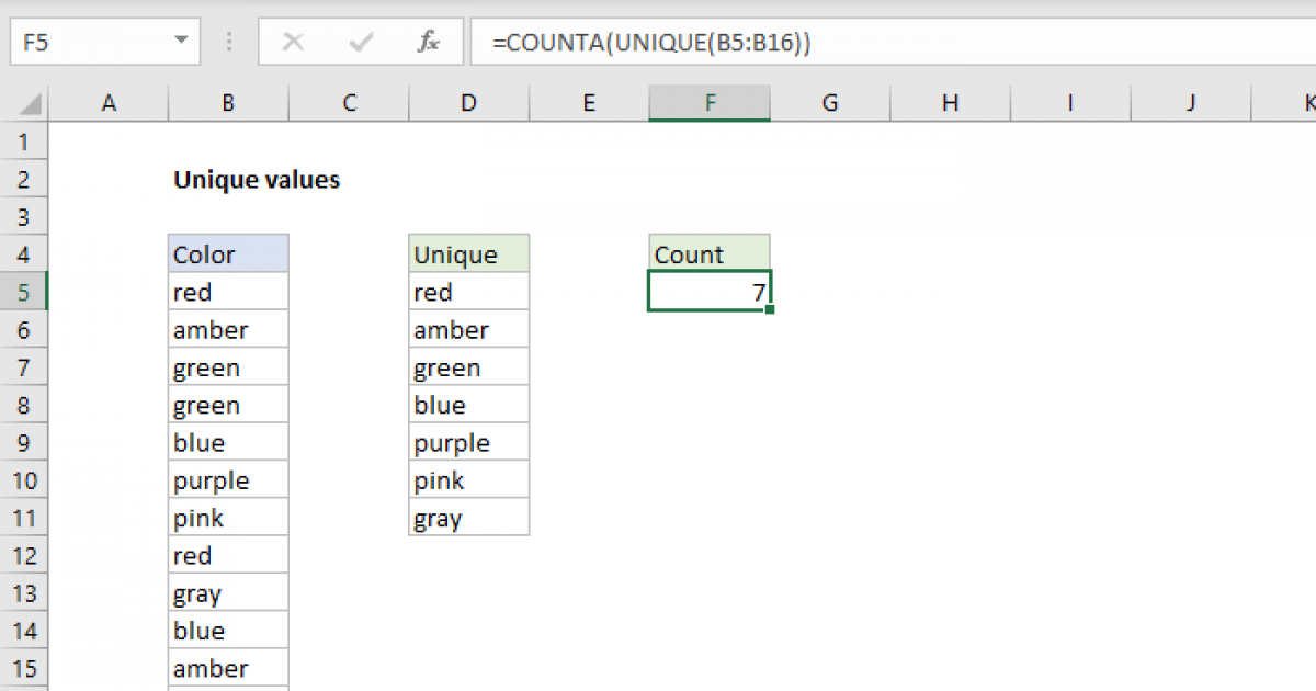 Count Unique Values Excel Formula Exceljet